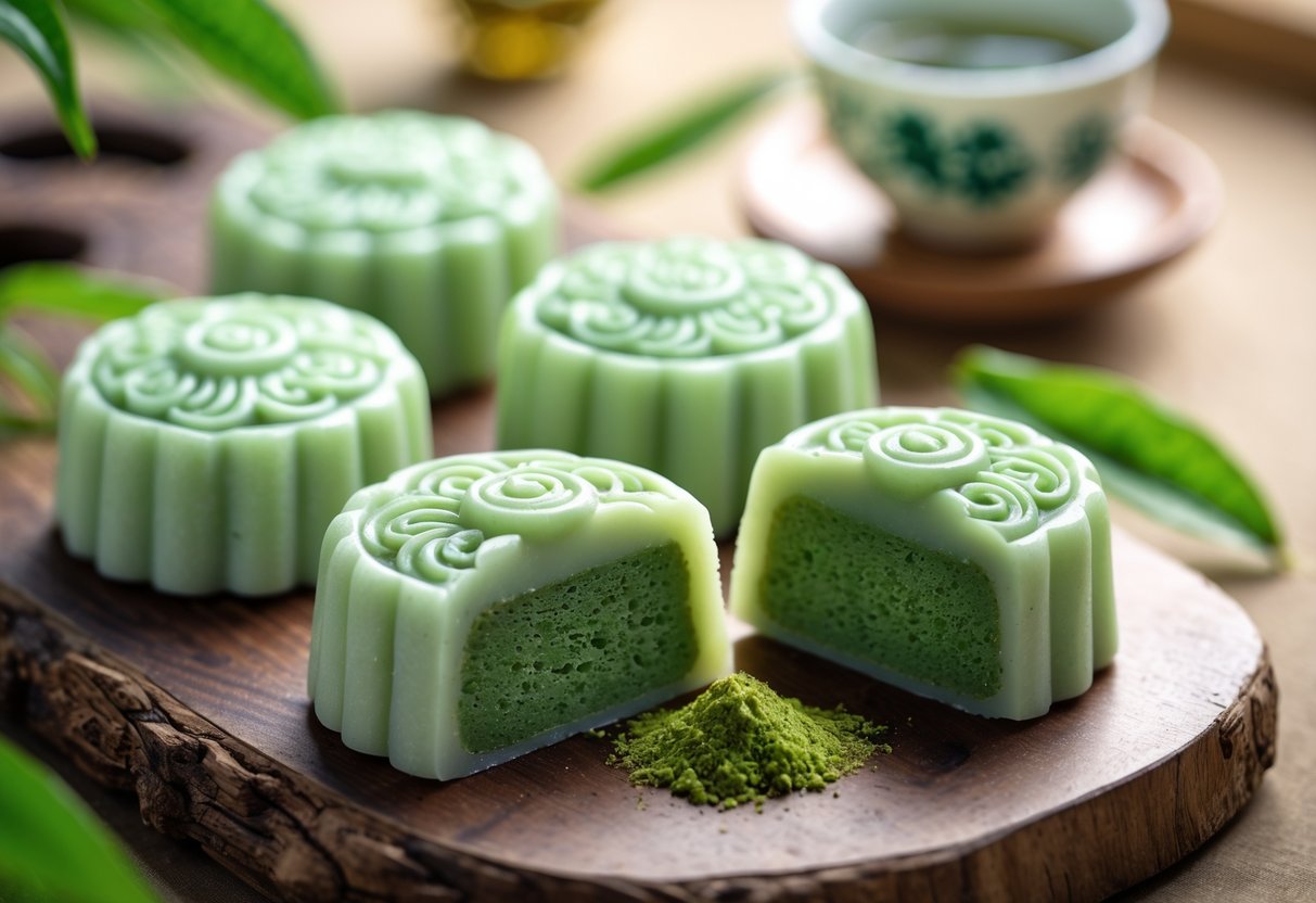 Green Tea Snow Skin Mooncakes with Matcha Filling - Tastylicious