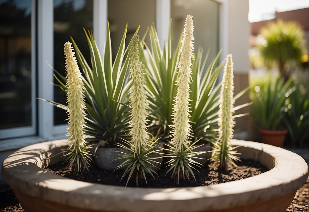 How to Landscape with Three Yucca Plants in Small Window Front Garden ...