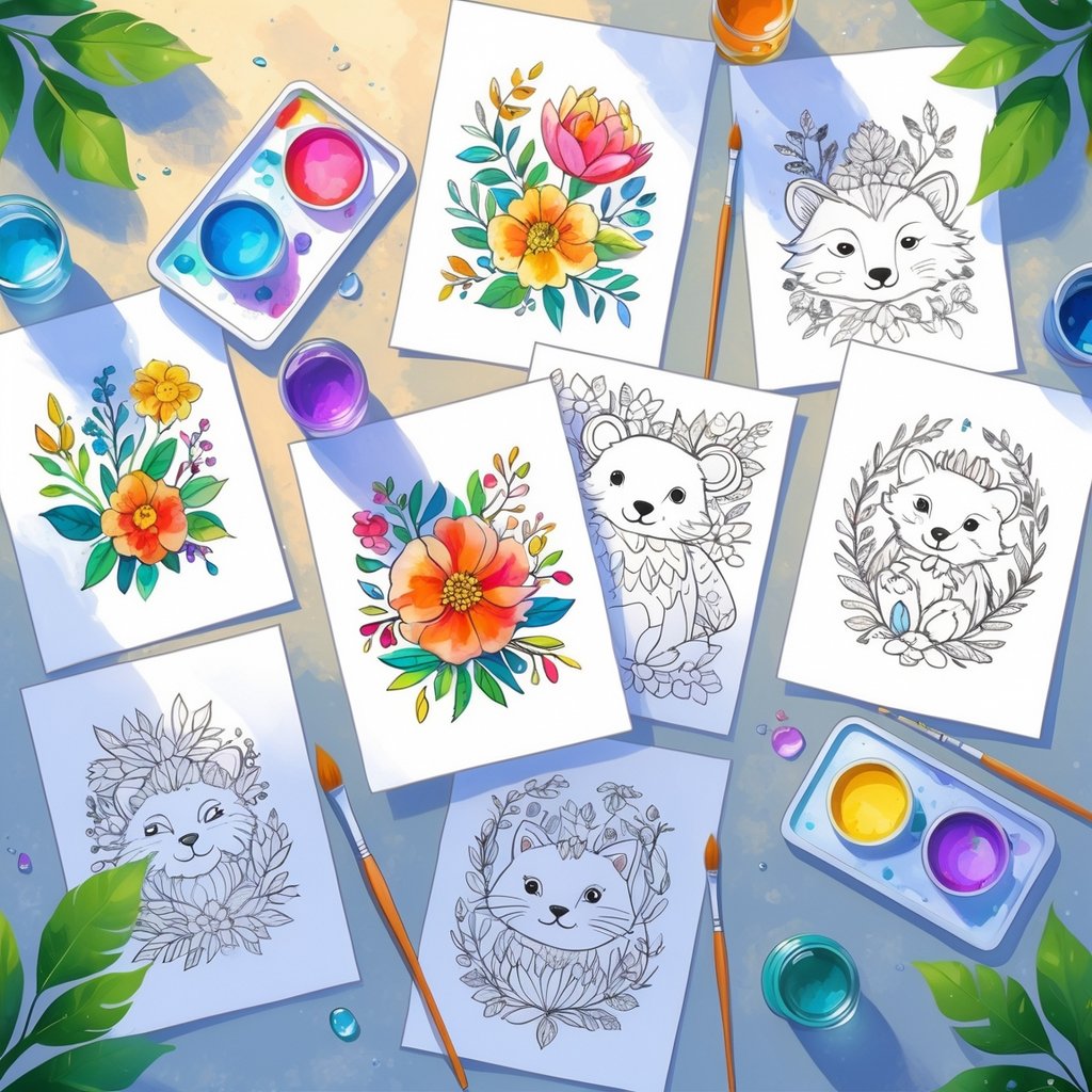 Free Printable Watercolor Coloring Pages for Relaxation and Creativity ...