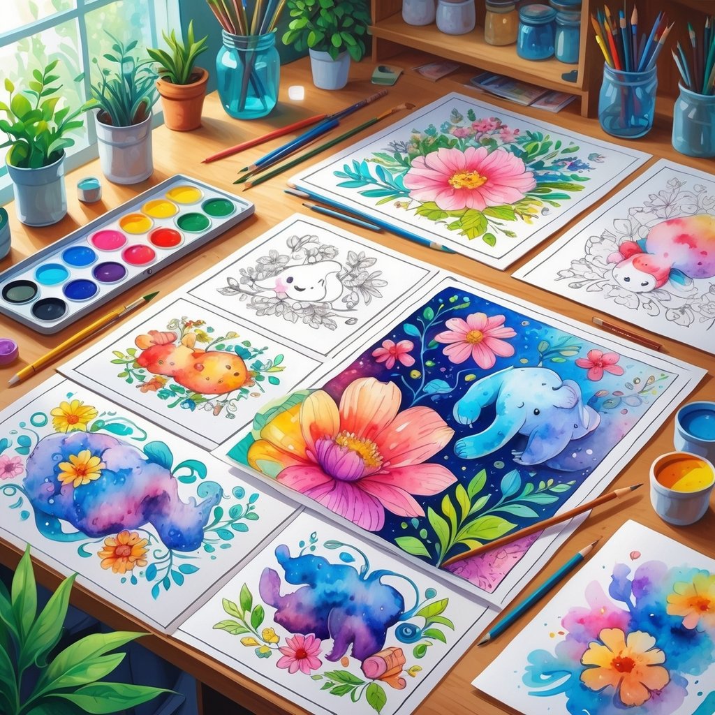 Free Printable Watercolor Coloring Pages for Relaxation and Creativity ...