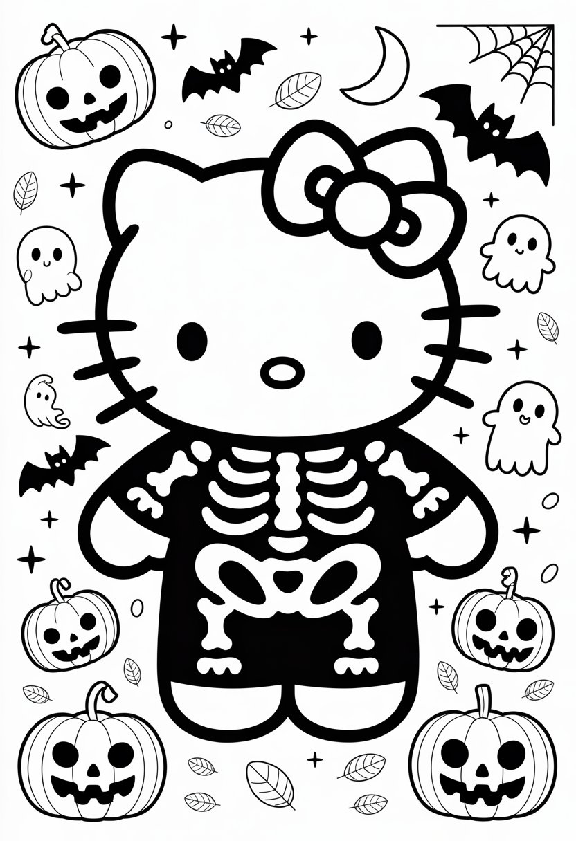 20 Adorable Halloween Coloring Pages Hello Kitty Free PDF